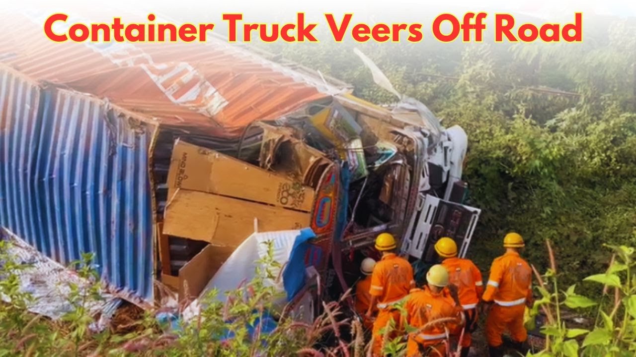 Container Truck Veers Off Road At Bambolim - RDX Goa